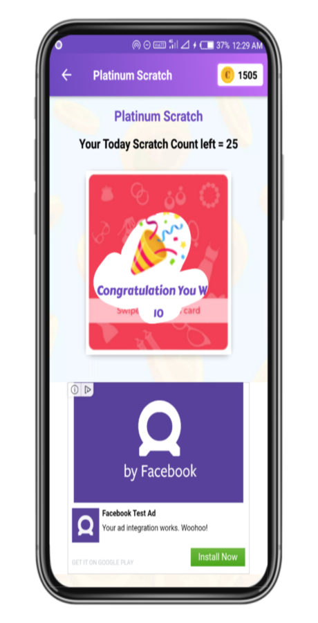 Scratch to Win Android Earning App (Admob, Facebook bidding, StartApp, Unity Ads) by AADevelopers